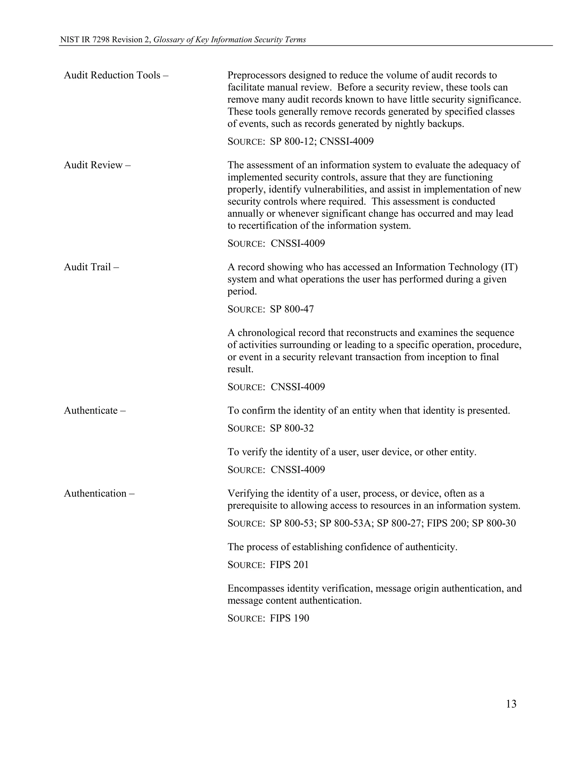 Glossary - Standard Security Terms - NIST Vocabulary | PDF