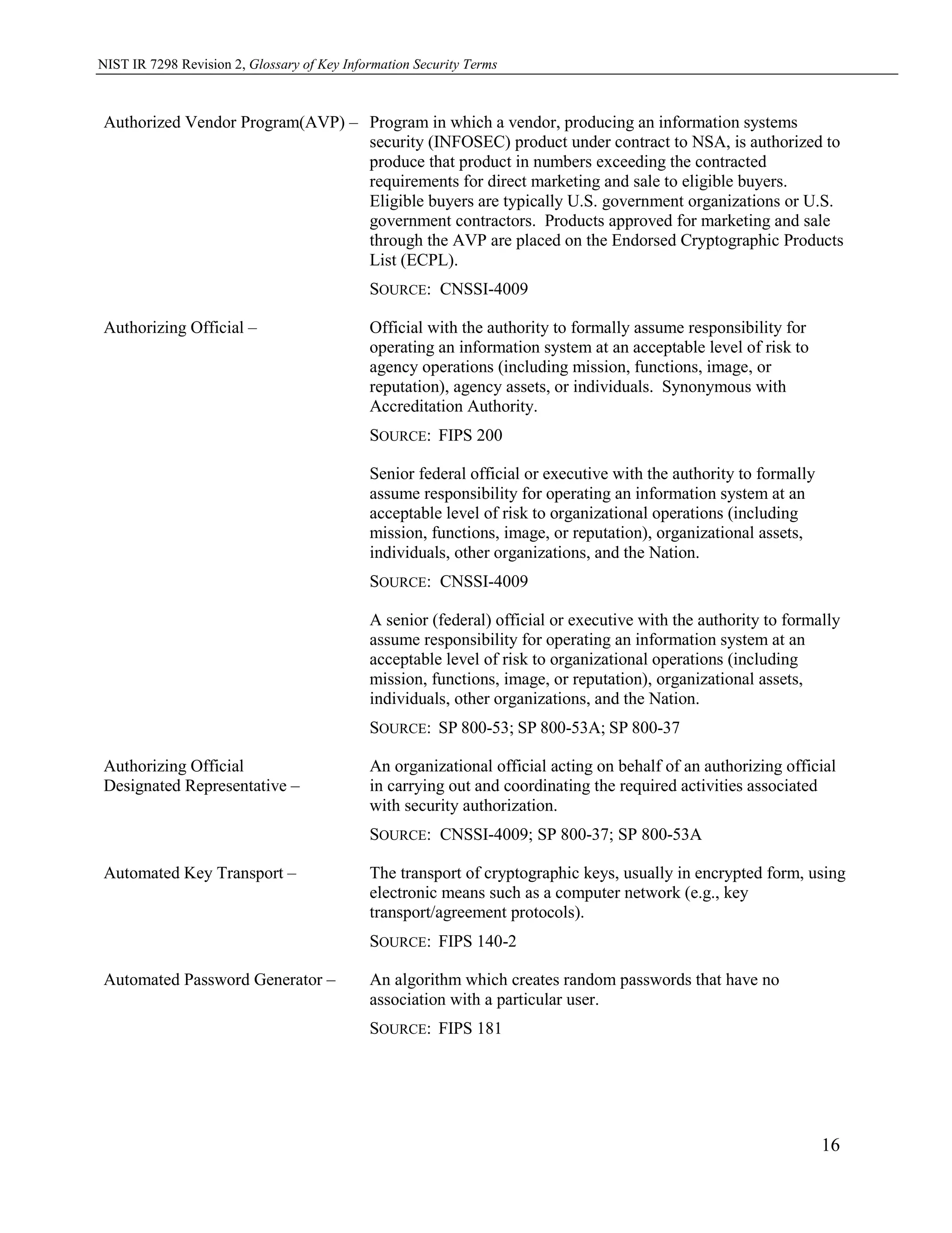 Glossary - Standard Security Terms - NIST Vocabulary | PDF