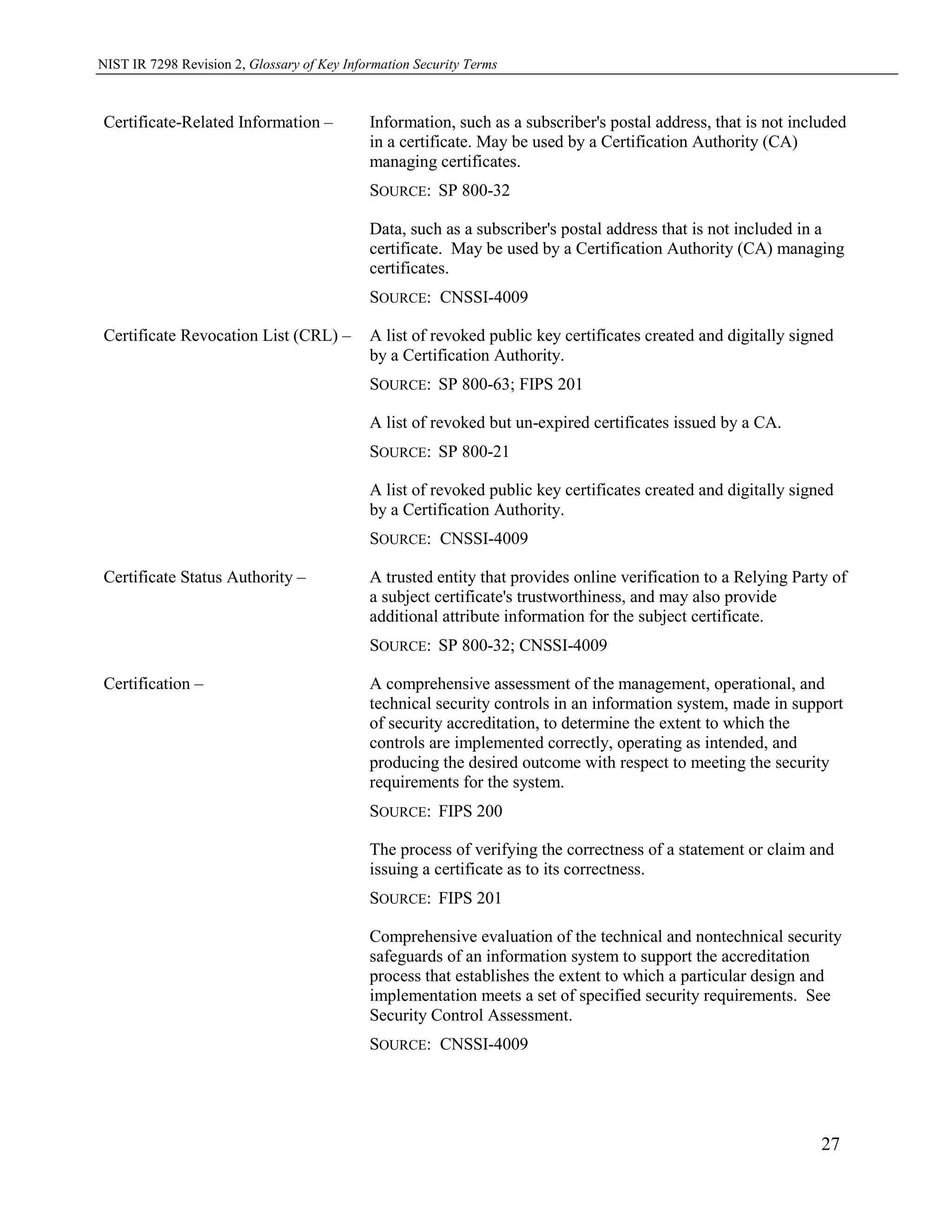 Glossary - Standard Security Terms - NIST Vocabulary | PDF