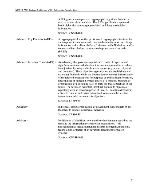 Glossary - Standard Security Terms - NIST Vocabulary | PDF