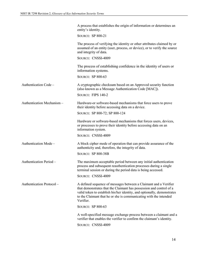 Glossary - Standard Security Terms - NIST Vocabulary | PDF
