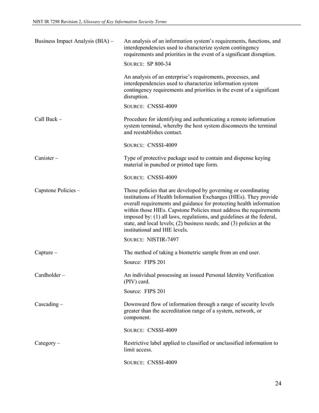 Glossary - Standard Security Terms - NIST Vocabulary | PDF