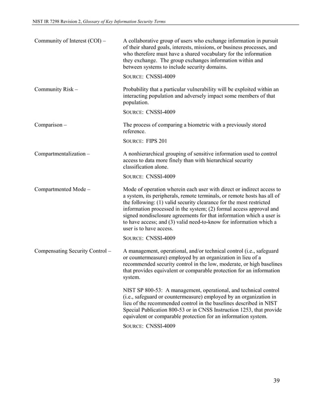 Glossary - Standard Security Terms - NIST Vocabulary | PDF