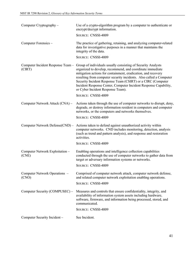 Glossary - Standard Security Terms - NIST Vocabulary | PDF