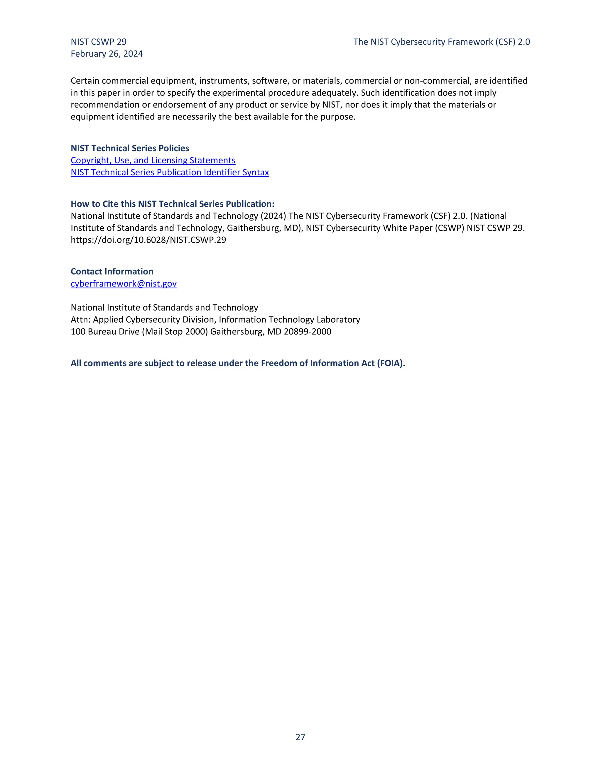 National Institute of Standards and Technology (NIST) Cybersecurity ...