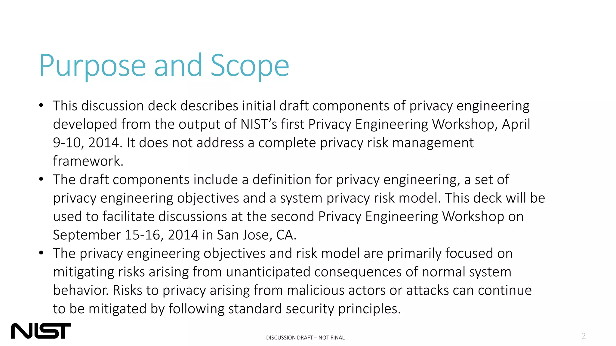 NIST Privacy Engineering Working Group - Risk Model | PPT