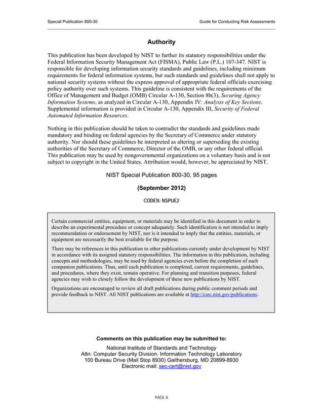 NIST Risk management Framework NIST 800-30, rev. 1 | PDF