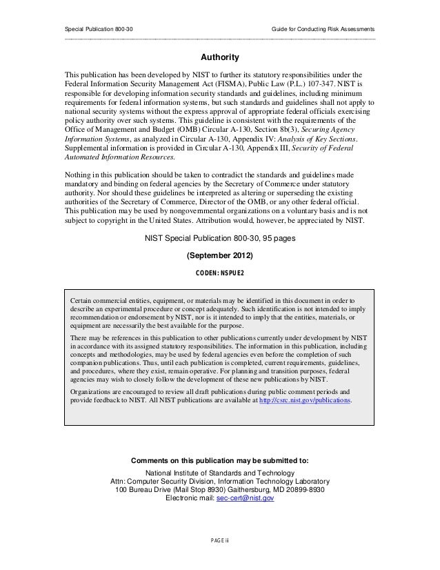 NIST Risk management Framework NIST 800-30, rev. 1