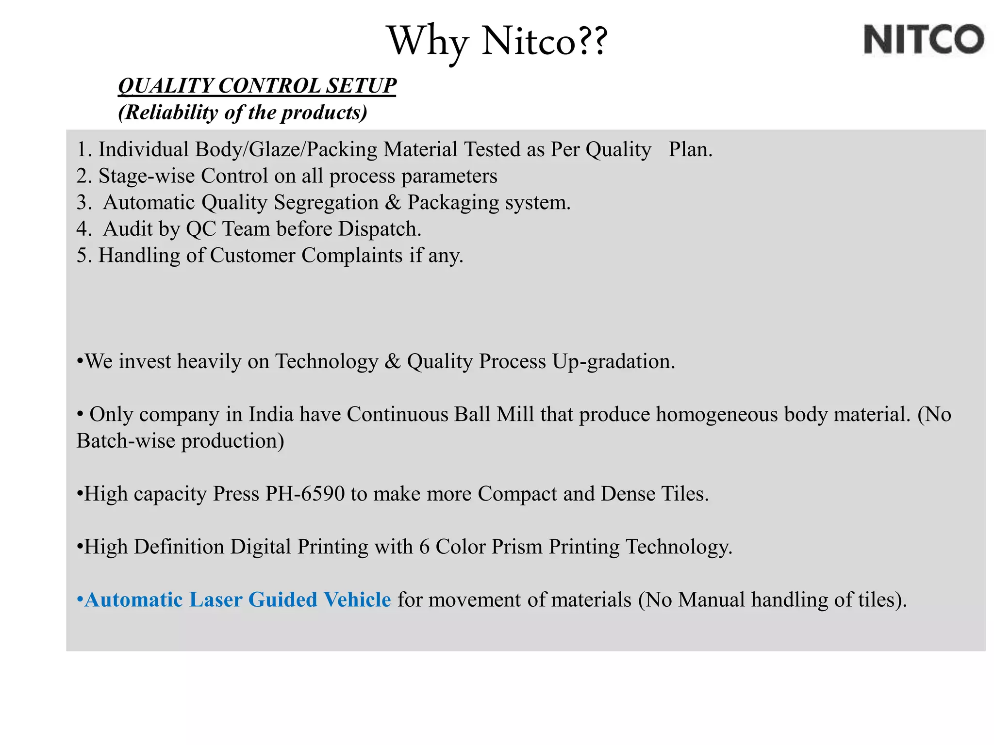 Nitco techical and product knowlege of tiles ppt | PPTX