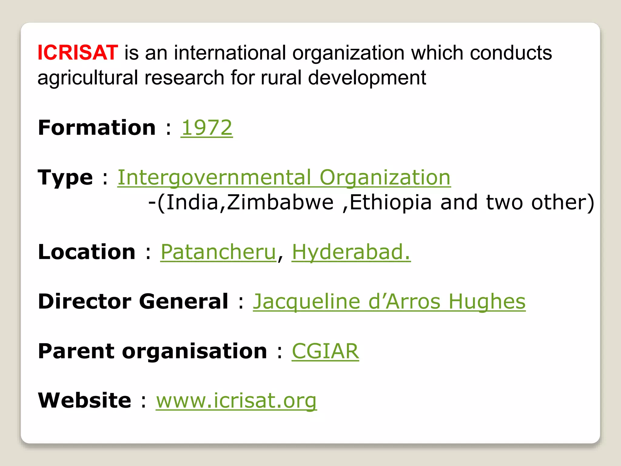 ICRISAT- International Crops Research Institute for Semi-Arid Tropics ...