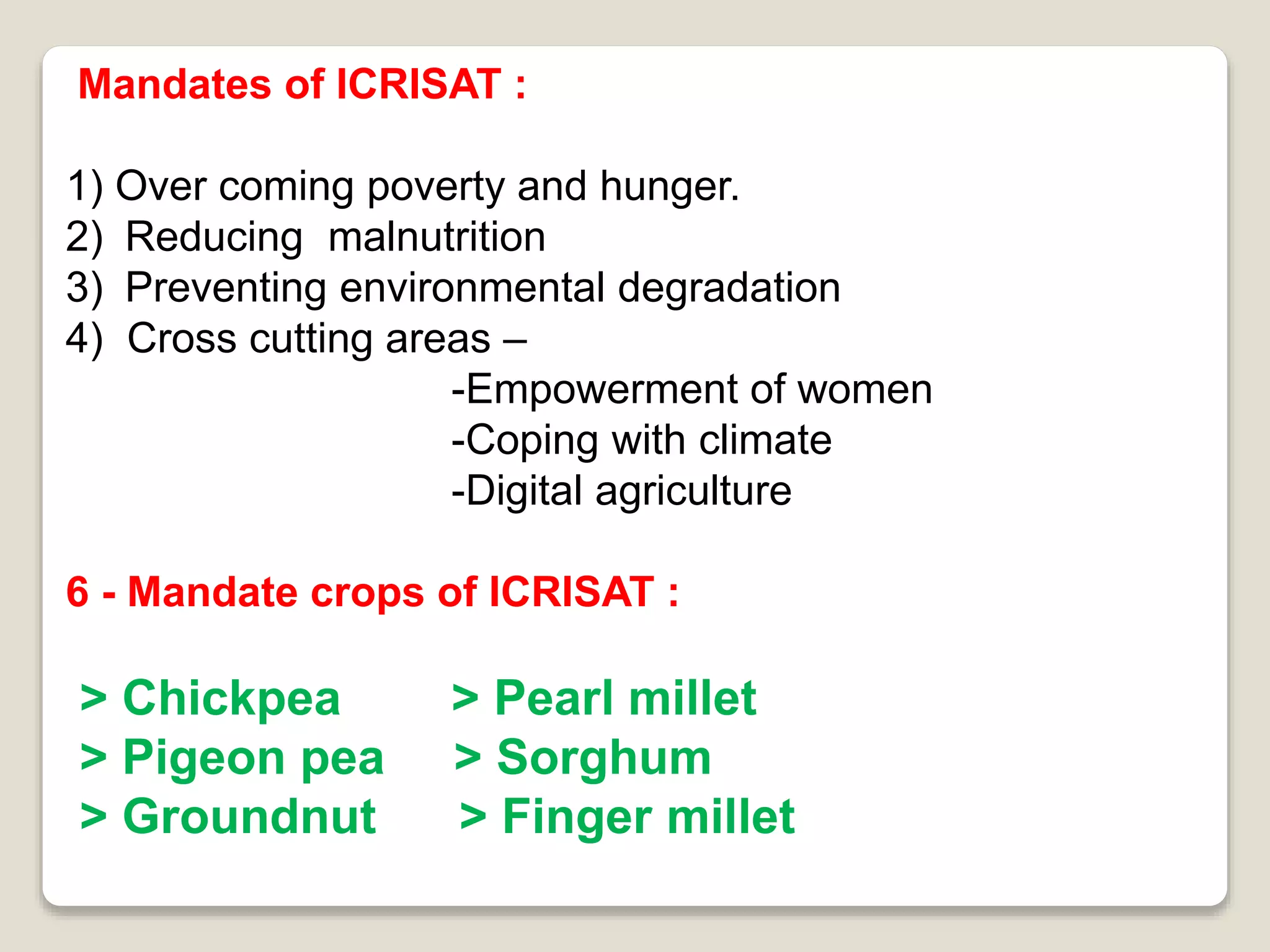 ICRISAT- International Crops Research Institute for Semi-Arid Tropics ...