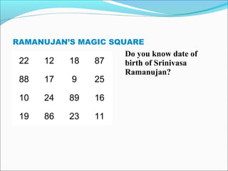 Srinivasa Ramanujan Magic Square