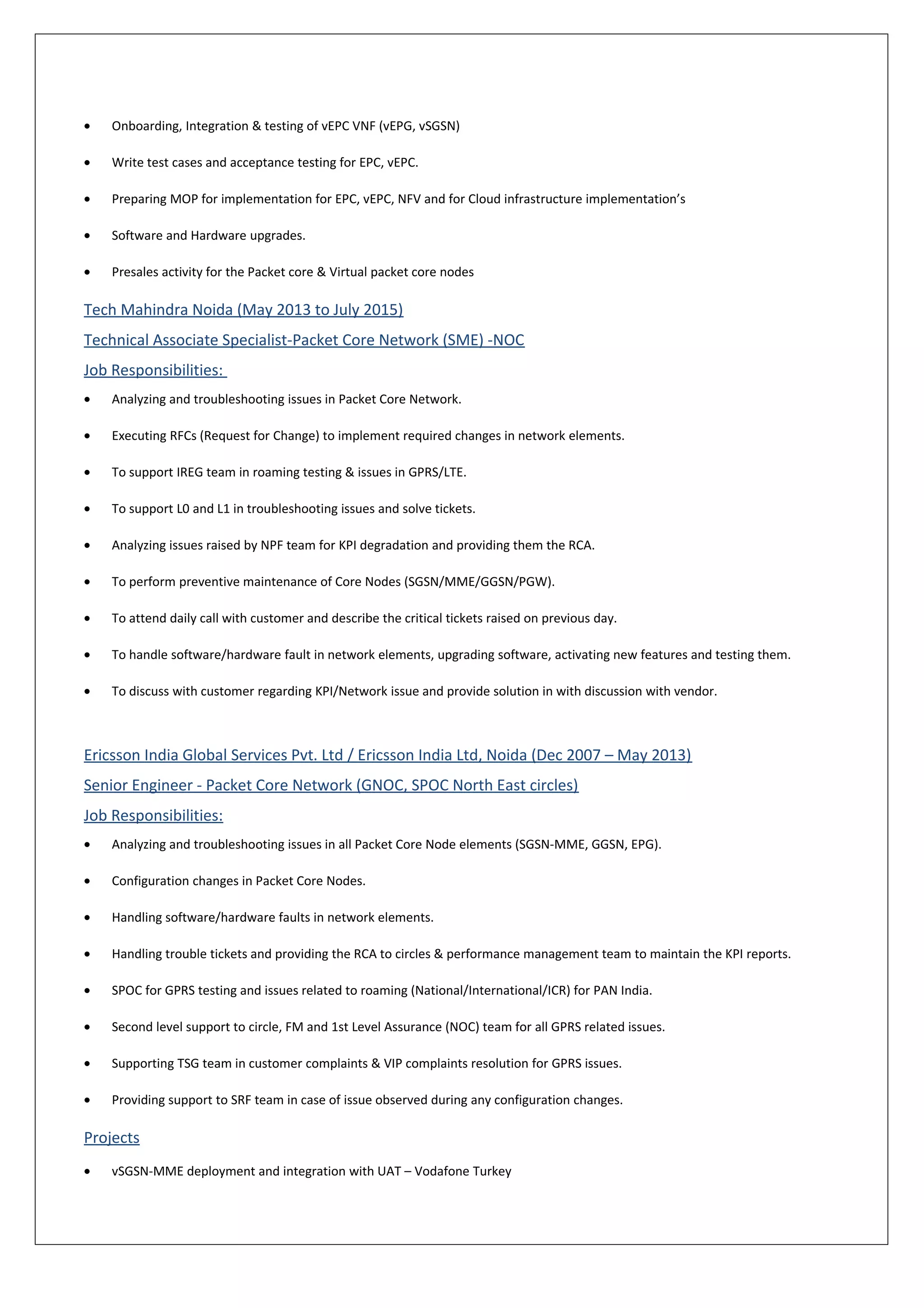 Nitin jain CV - Packet Core/EPC, Virtualization/Cloud | DOC