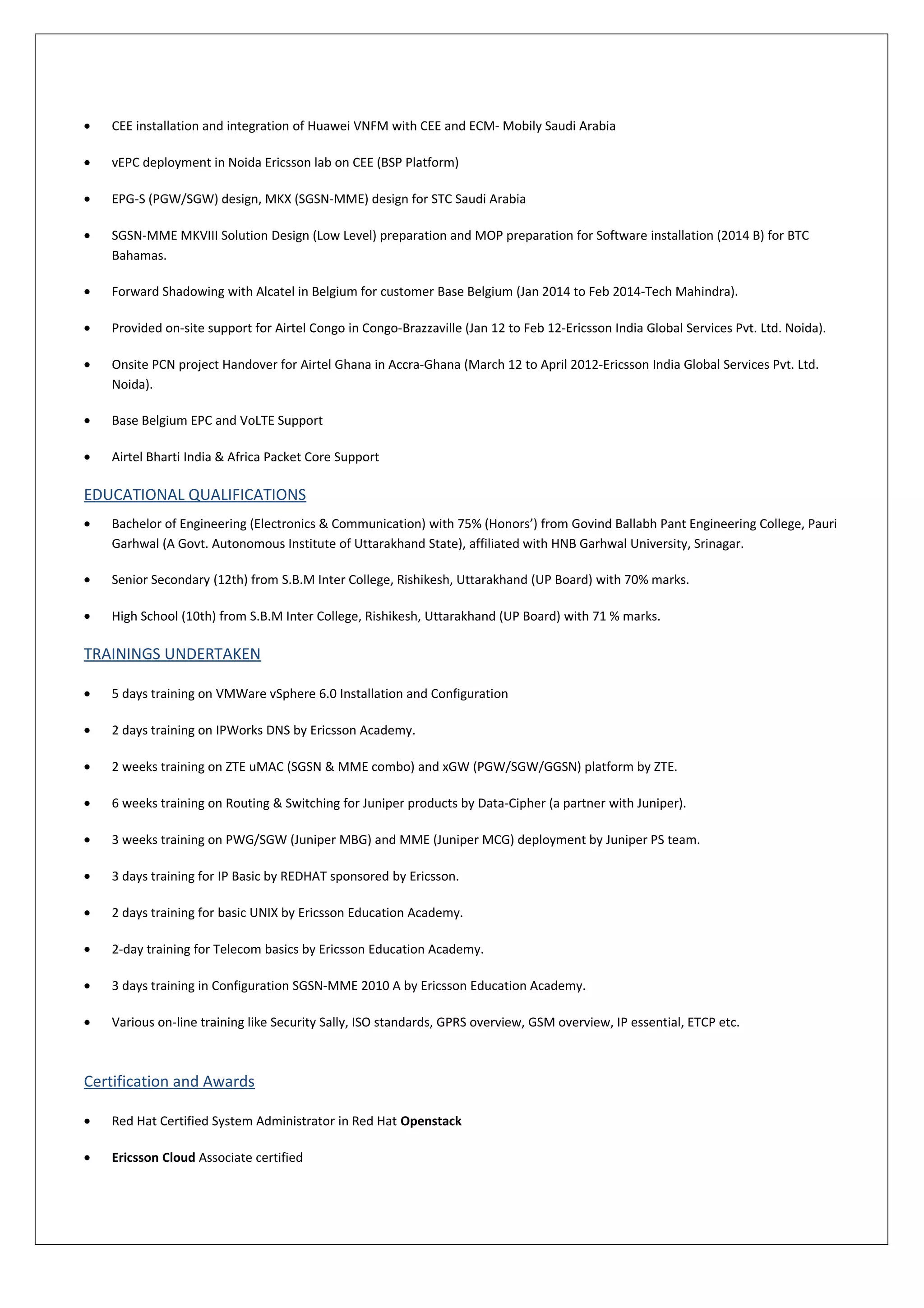 Nitin jain CV - Packet Core/EPC, Virtualization/Cloud | DOC