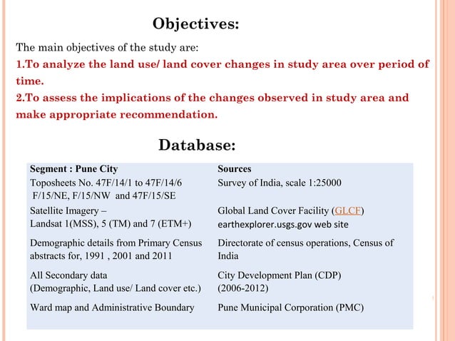 Change detection analysis in land use / land cover of Pune city using remotely sensed data | PPT
