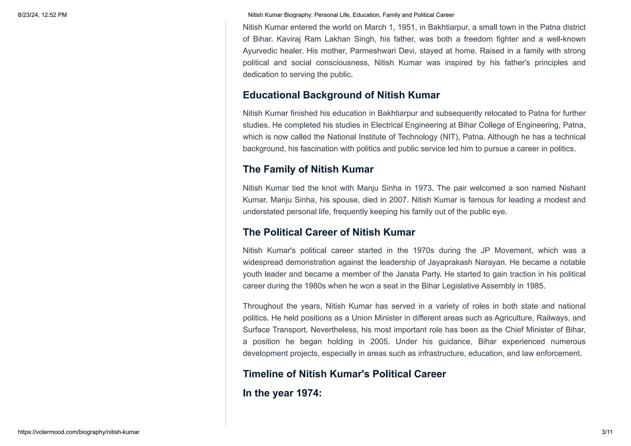 Nitish Kumar Biography- Personal Life, Education, Family and Political ...