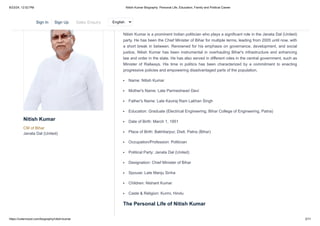 Nitish Kumar Biography- Personal Life, Education, Family and Political ...