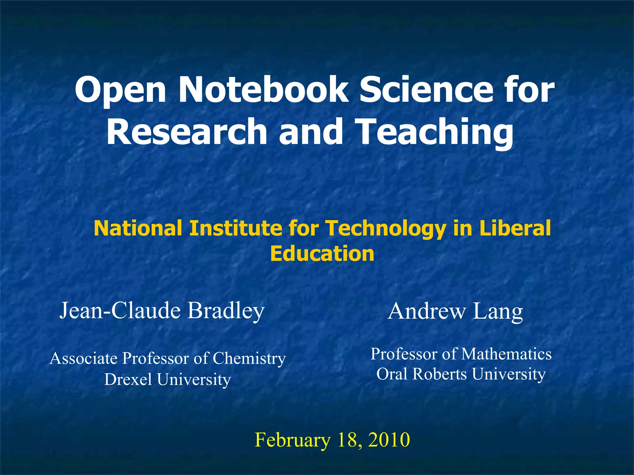NITLE Open Notebook Science Talk | PPT