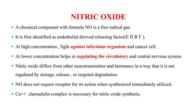 Pharmacology of Nitric oxide | PPTX | Chemistry | Science
