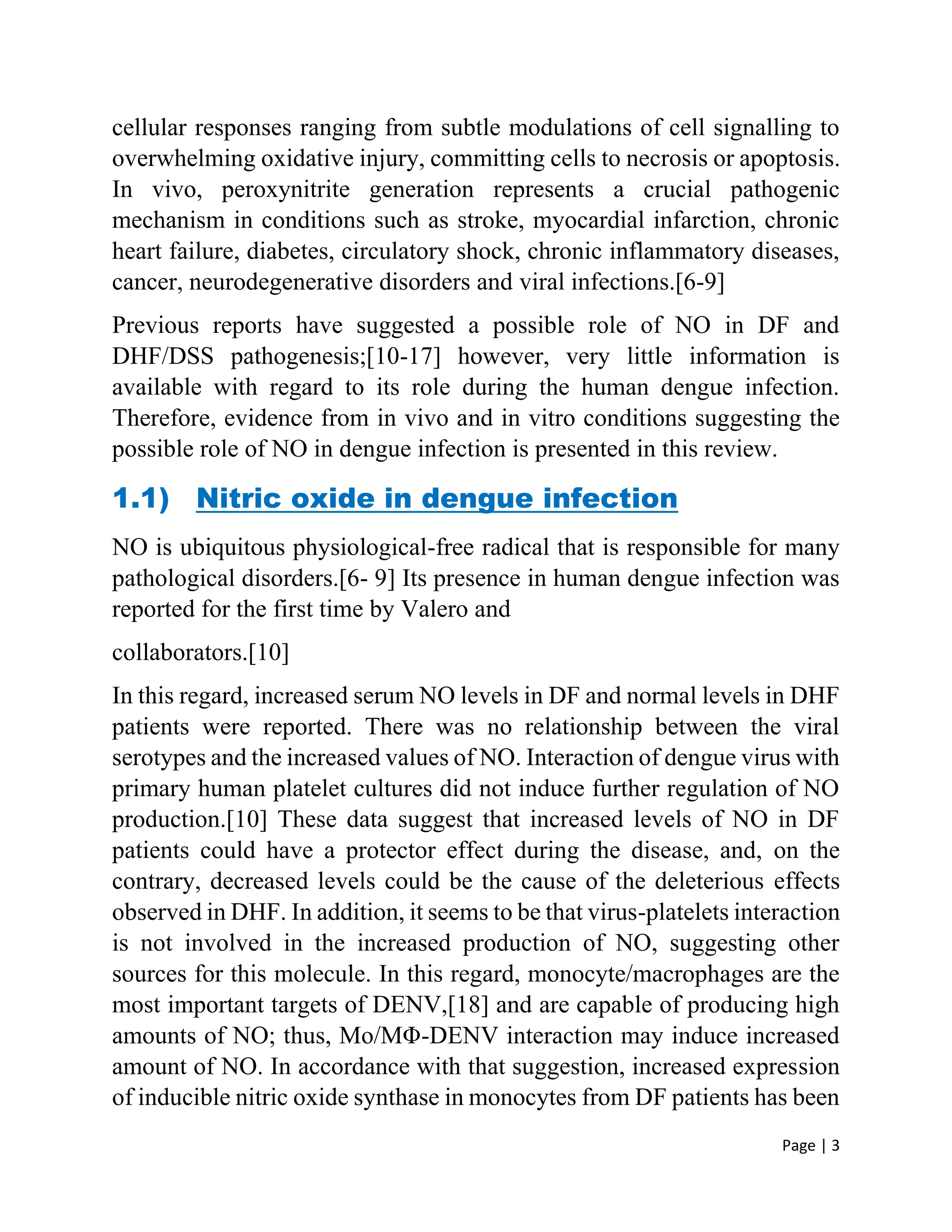 ROLE OF NITRIC OXIDE IN PATHOGENESIS OF DENGUE FEVER | PDF