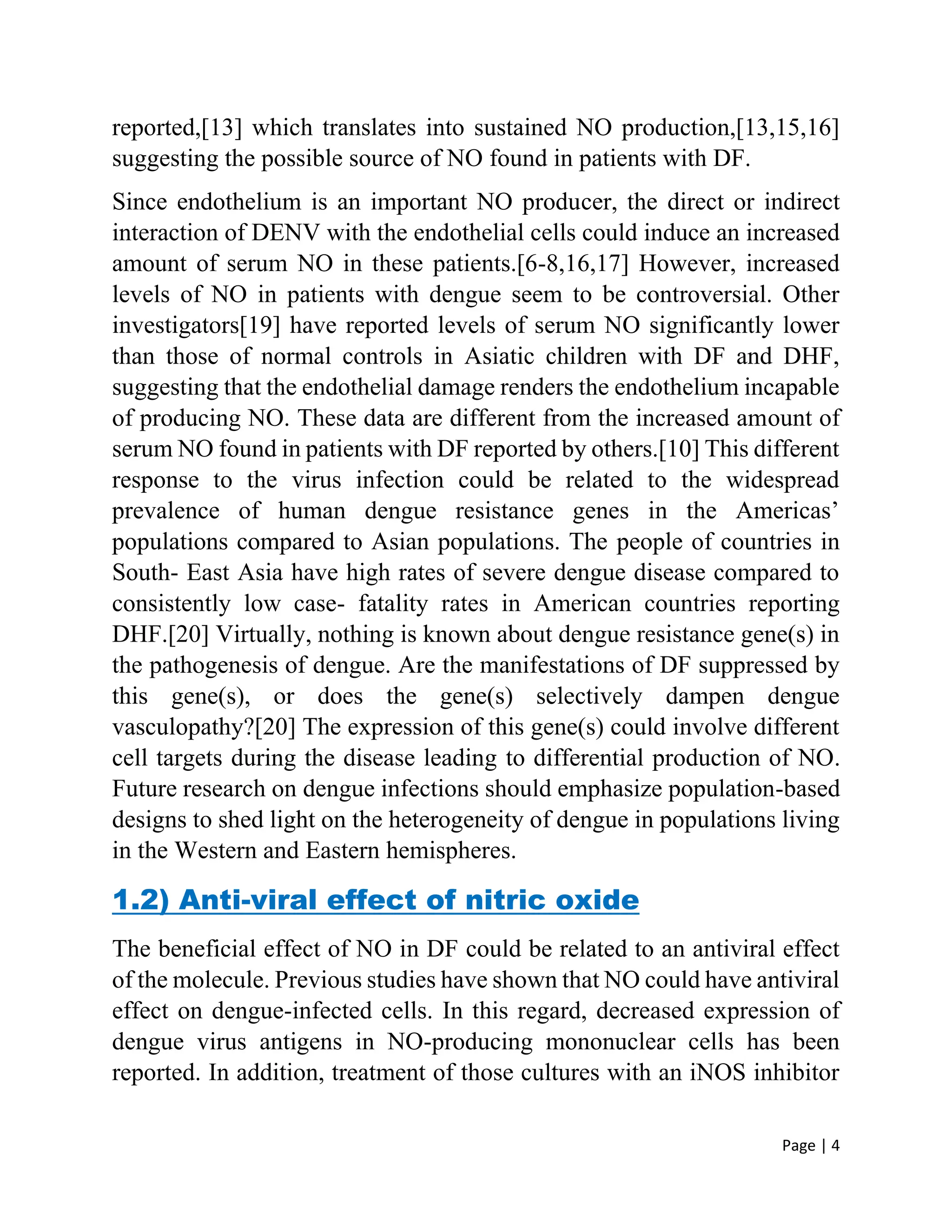 ROLE OF NITRIC OXIDE IN PATHOGENESIS OF DENGUE FEVER | PDF