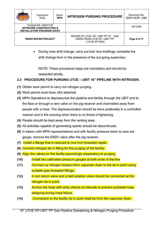 Nitrogen purging | DOC | Chemistry | Science