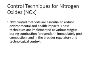 Nitrogen Oxides: An Overview of Control Techniques | PPTX
