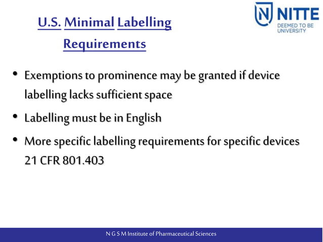 Quality System Requirements 21 CFR Part 820 and Labelling Requirements ...