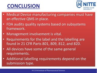 Quality System Requirements 21 CFR Part 820 and Labelling Requirements ...