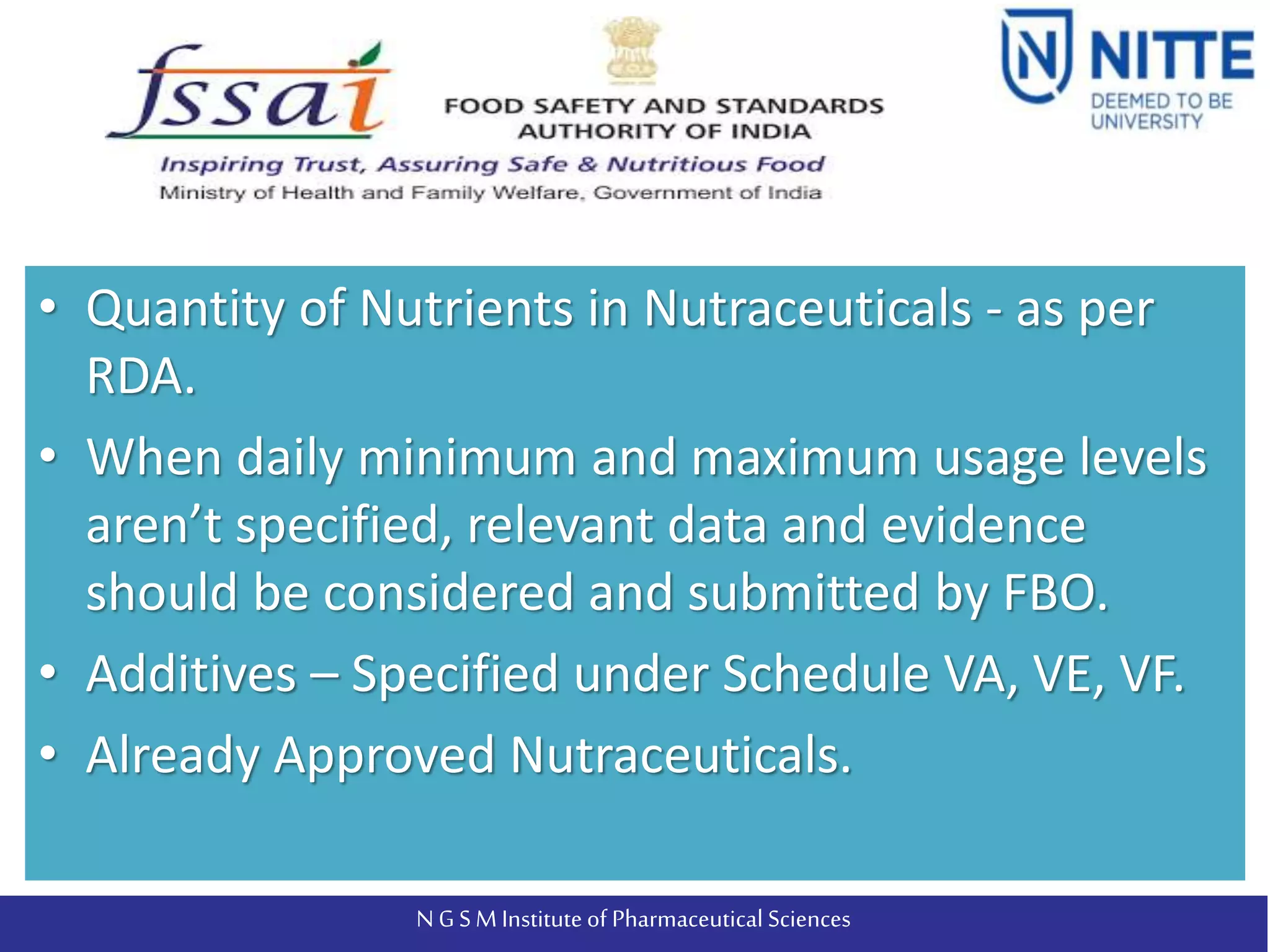 FSSAI REGULATIONS FOR THE IMPORT, MANUFACTURE AND SALE OF ...
