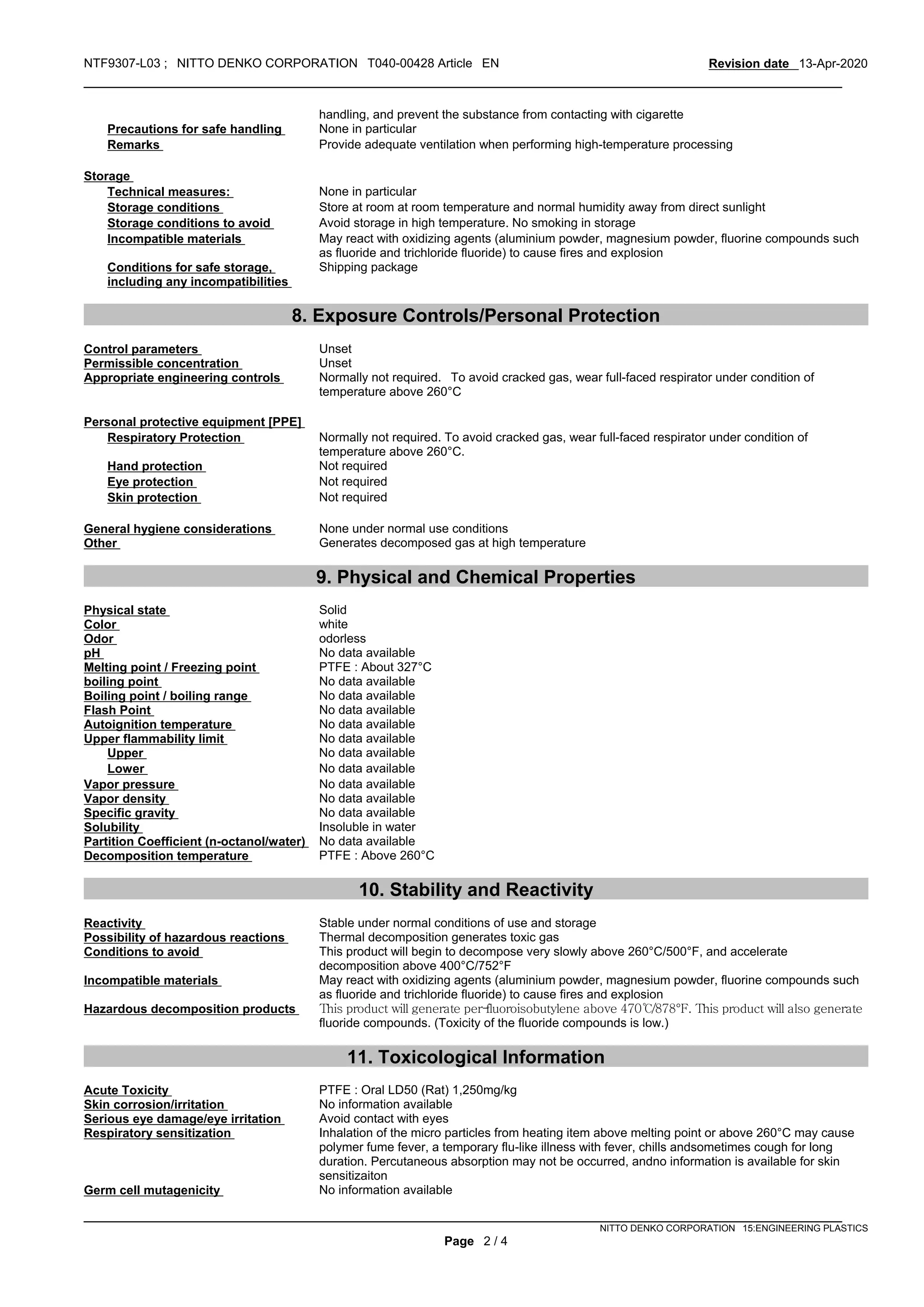 Nitto Safety Data Sheet_BEA Project | PDF