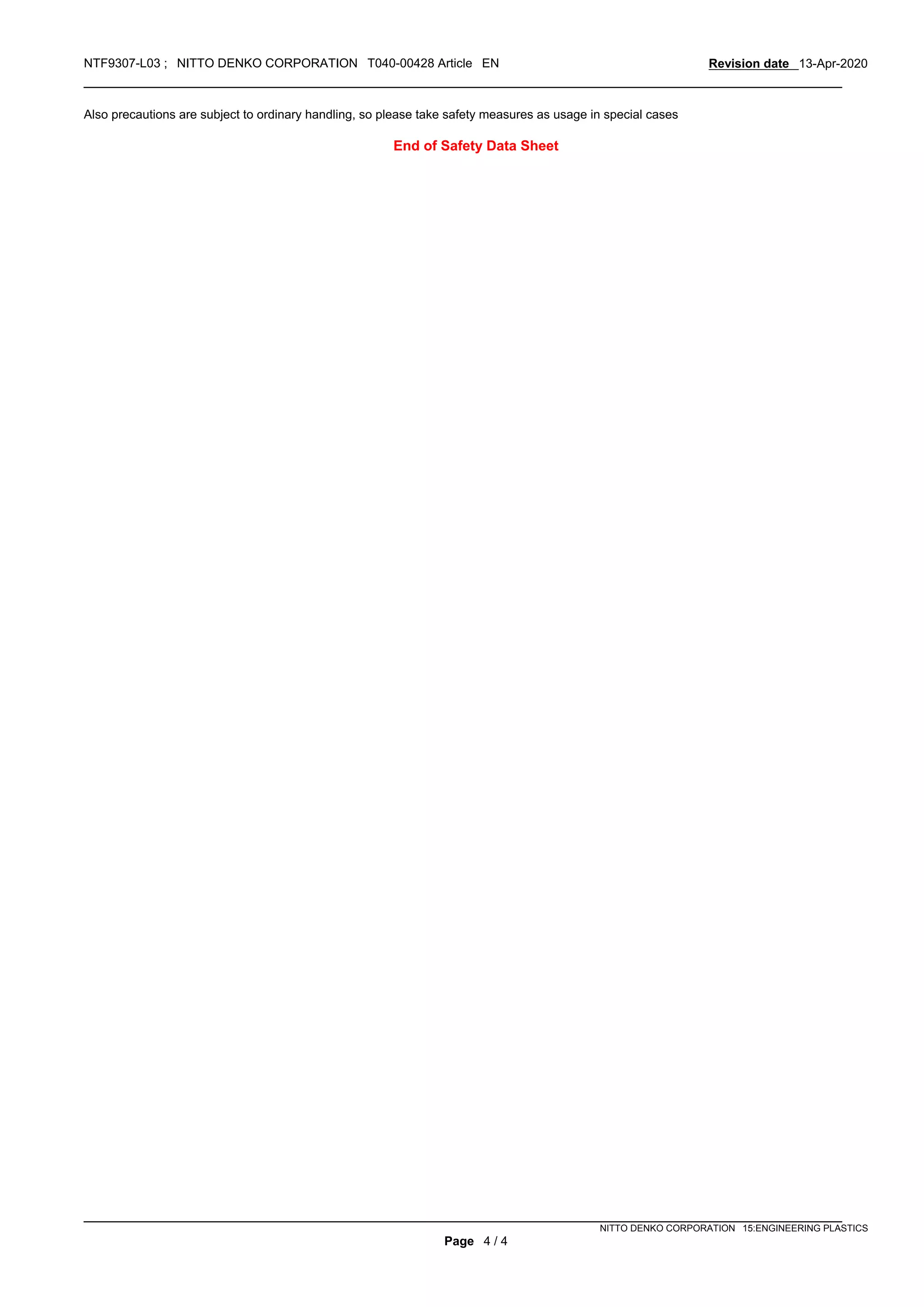 Nitto Safety Data Sheet_BEA Project | PDF