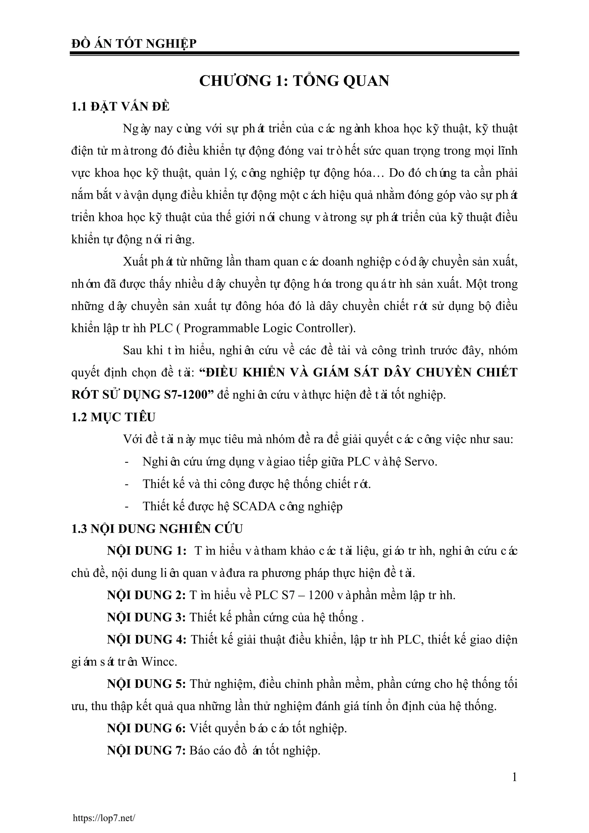 Đồ án Điều khiển và giám sát dây chuyền chiết rót sử dụng PLC s7 - 1200 | PDF