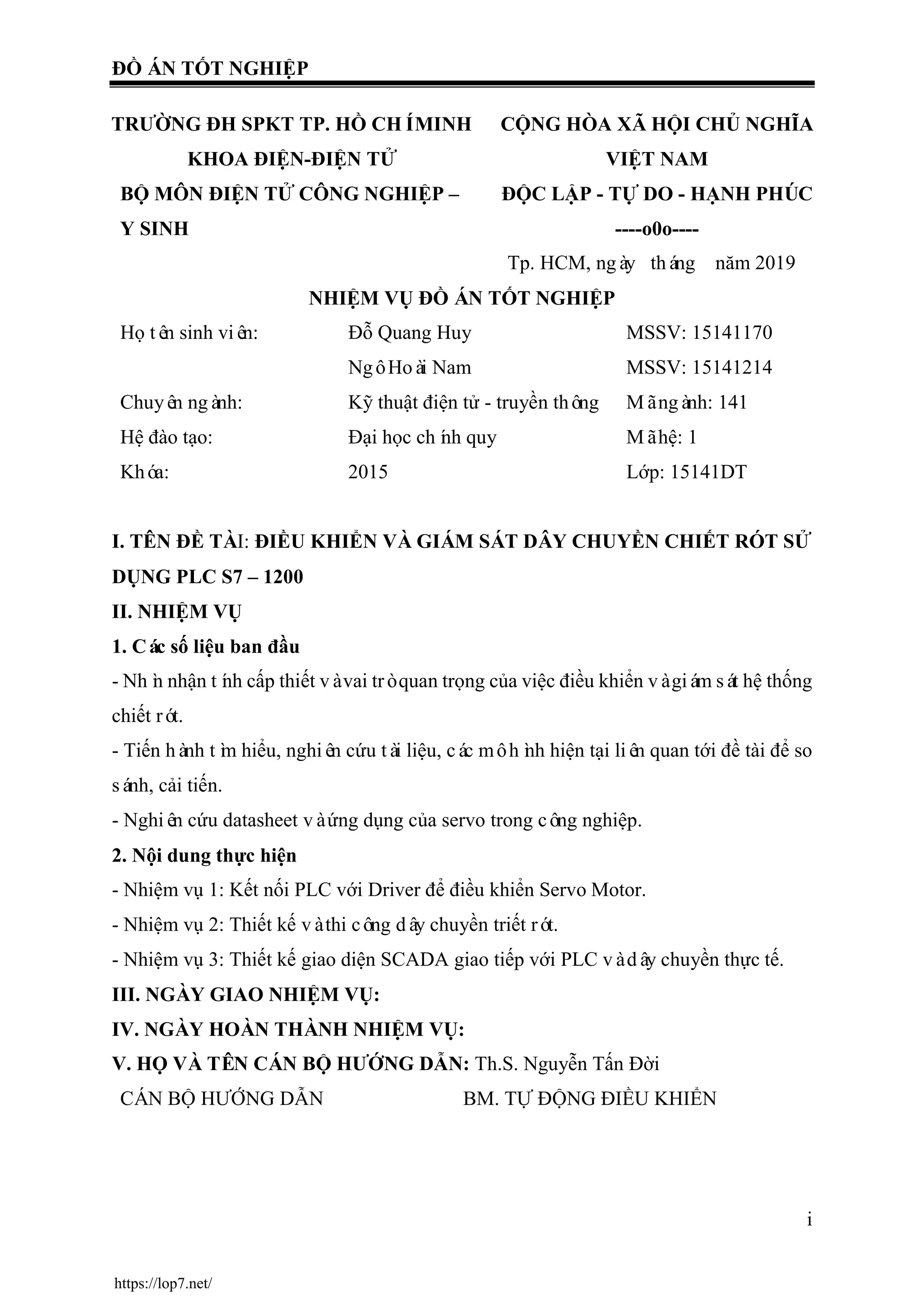 Đồ án Điều khiển và giám sát dây chuyền chiết rót sử dụng PLC s7 - 1200 | PDF