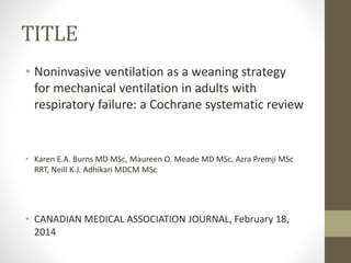 NON INVASIVE VENTILATION | PPTX