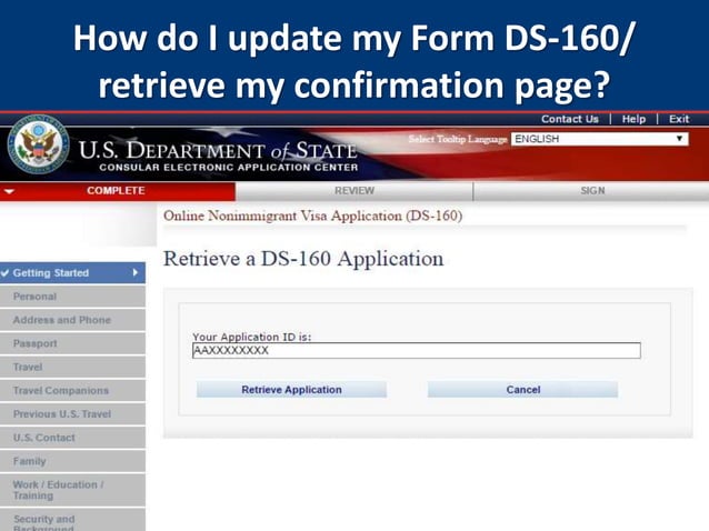 U.S. Nonimmigrant Visas: Completing Form DS-160 | PPTX | Travel ...