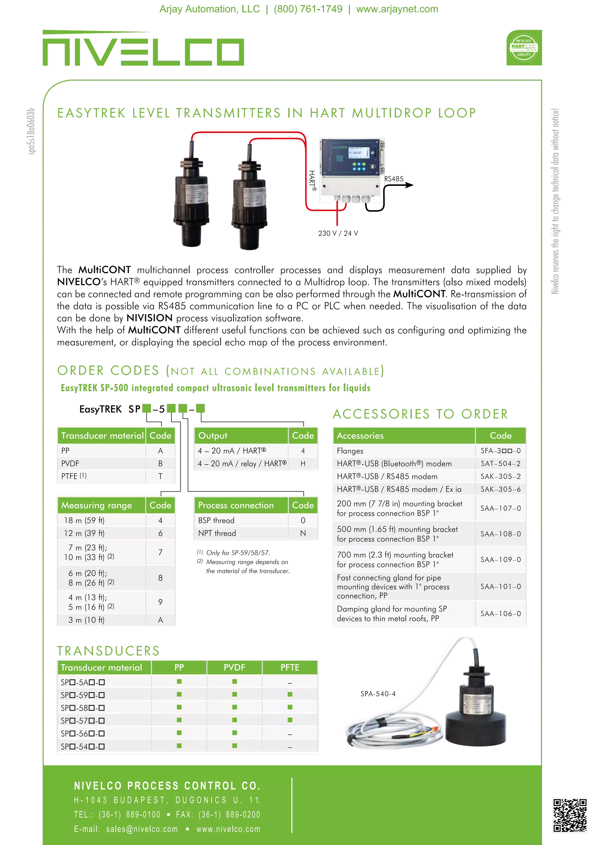 NIVELCO EasyTREK SP-500 Ultrasonic Level Transmitters for Liquids | PDF
