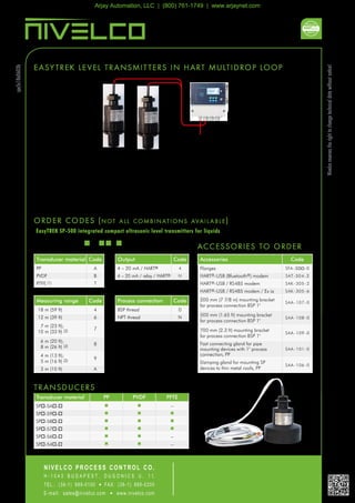 NIVELCO EasyTREK SP-500 Ultrasonic Level Transmitters for Liquids | PDF