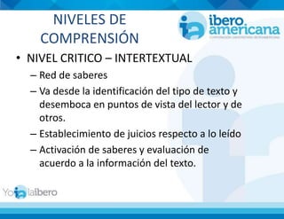 Niveles de comprensión lectora | PPTX