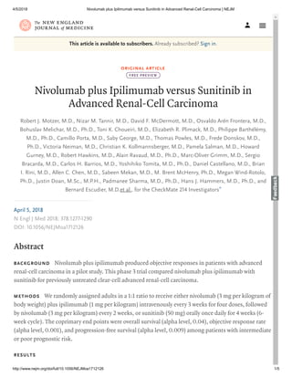 Nivolumab plus ipilimumab versus sunitinib in advanced renal cell ...