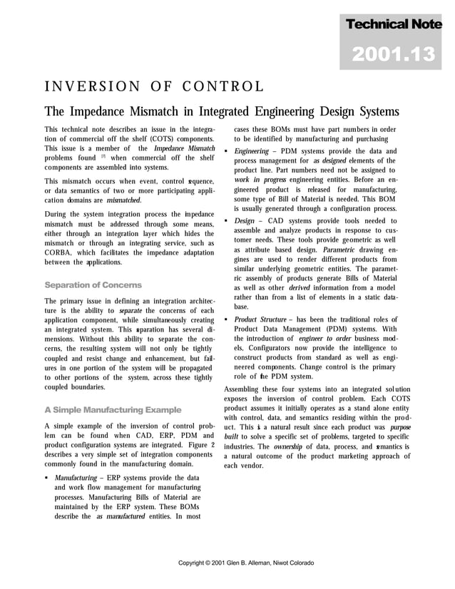 Inversion of control - the Impedance Mismatch of Integrated Engineering Design Systems | PDF