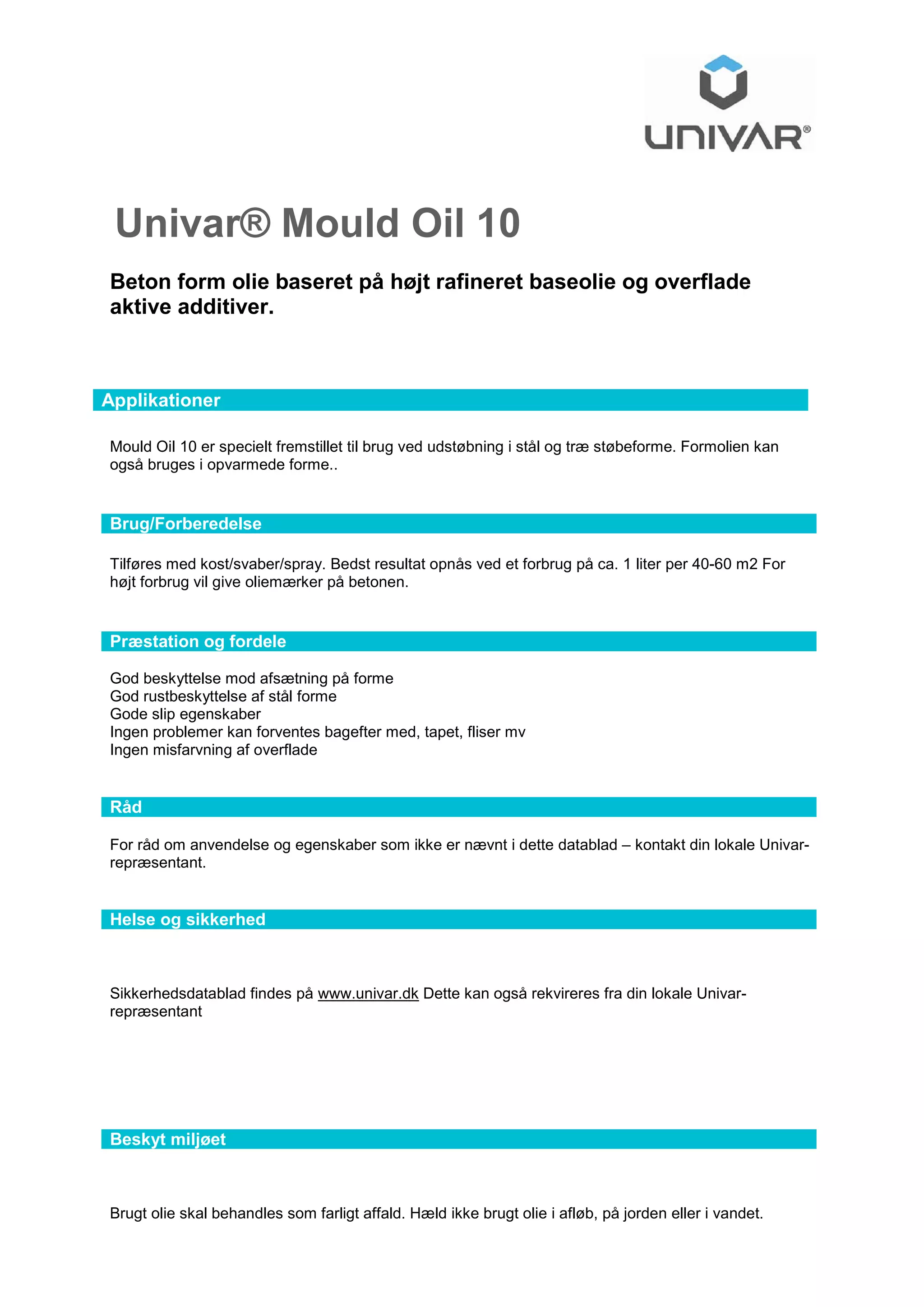 Univar mould oil 10 dk tds | PDF