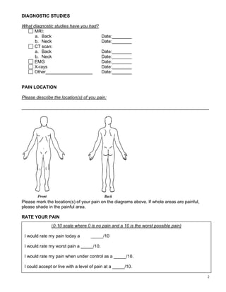 New Jersey Pain Care Center Pain Questionnaire | PDF