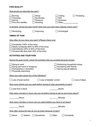 New Jersey Pain Care Center Pain Questionnaire | PDF