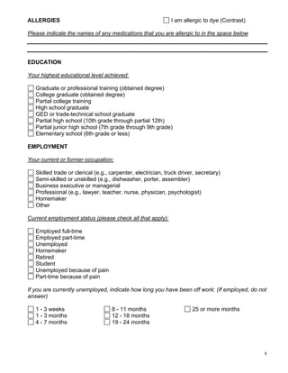 New Jersey Pain Care Center Pain Questionnaire | PDF