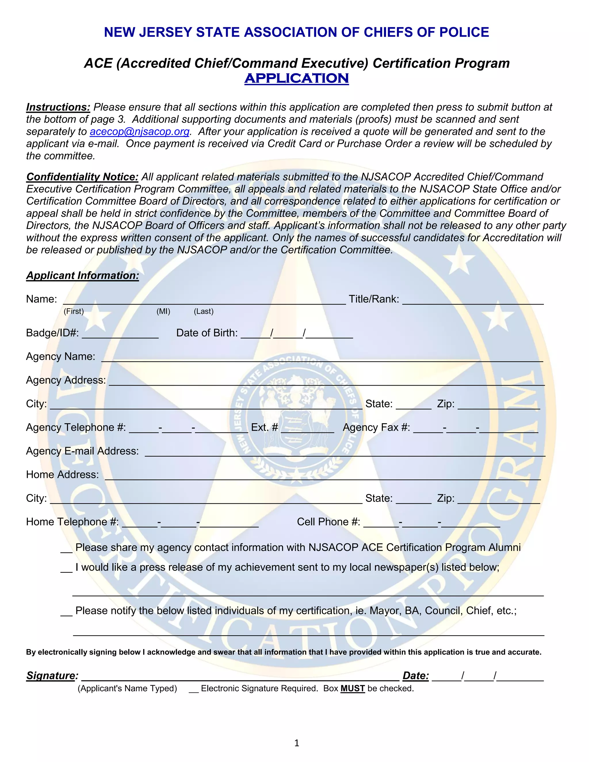NJSACOP ACE Certification Program Application | PDF
