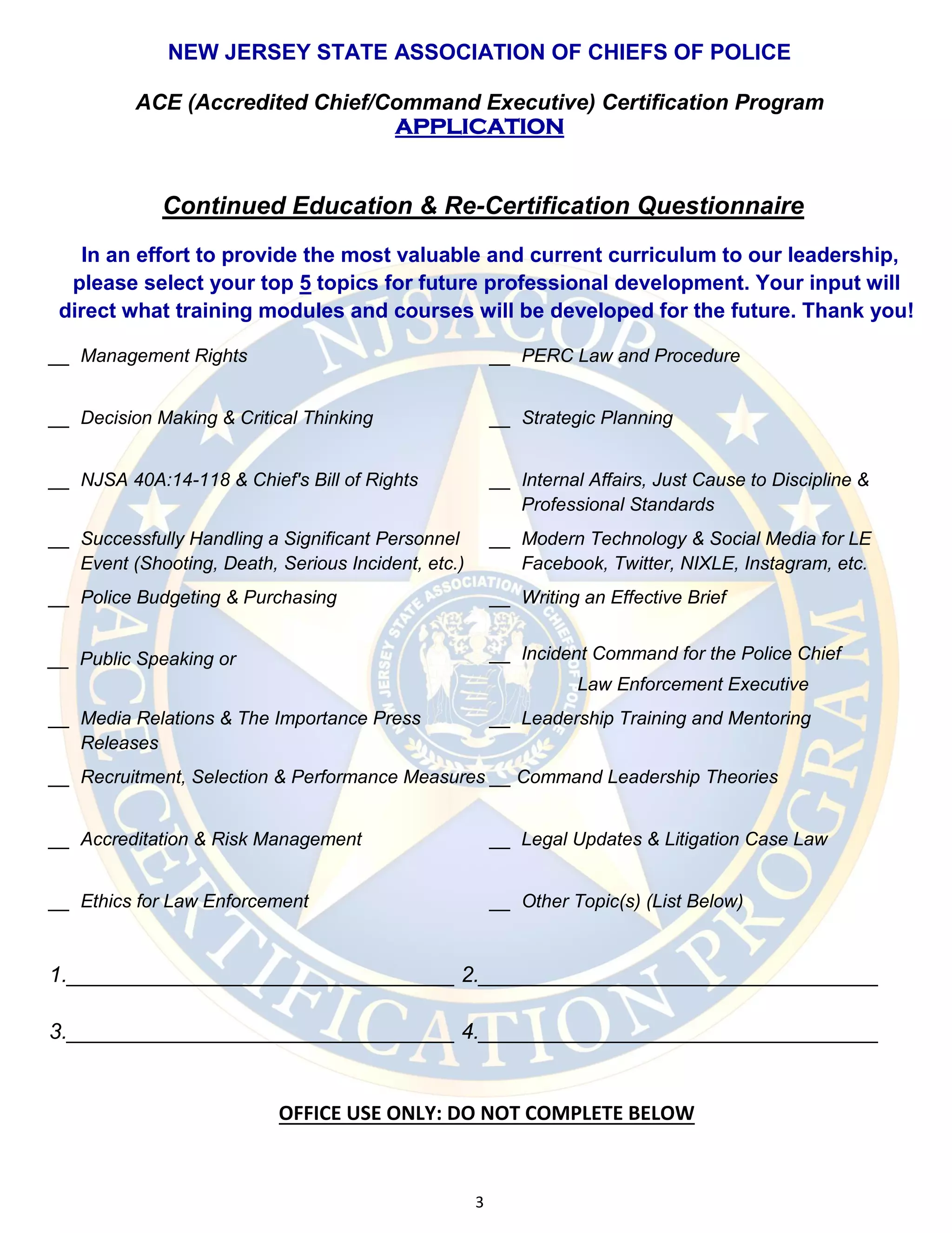 NJSACOP ACE Certification Program Application | PDF