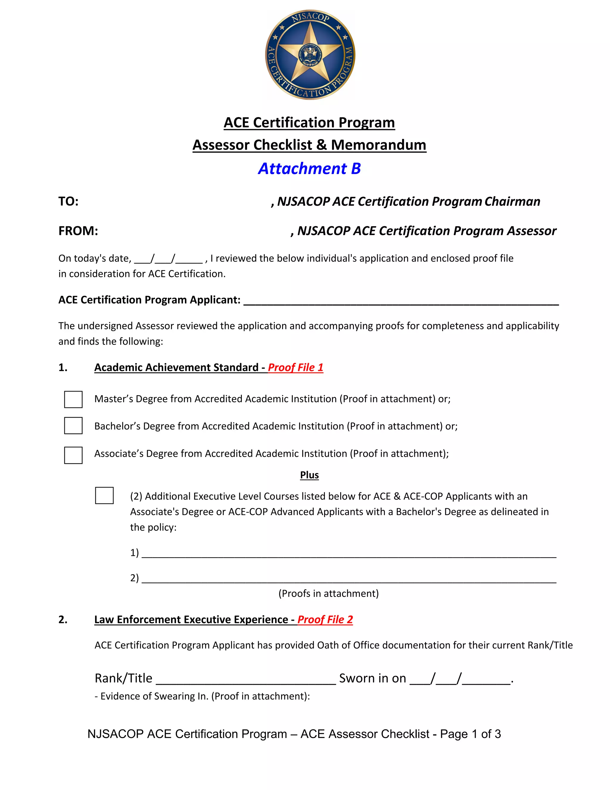 NJSACOP ACE Certification Program Application | PDF