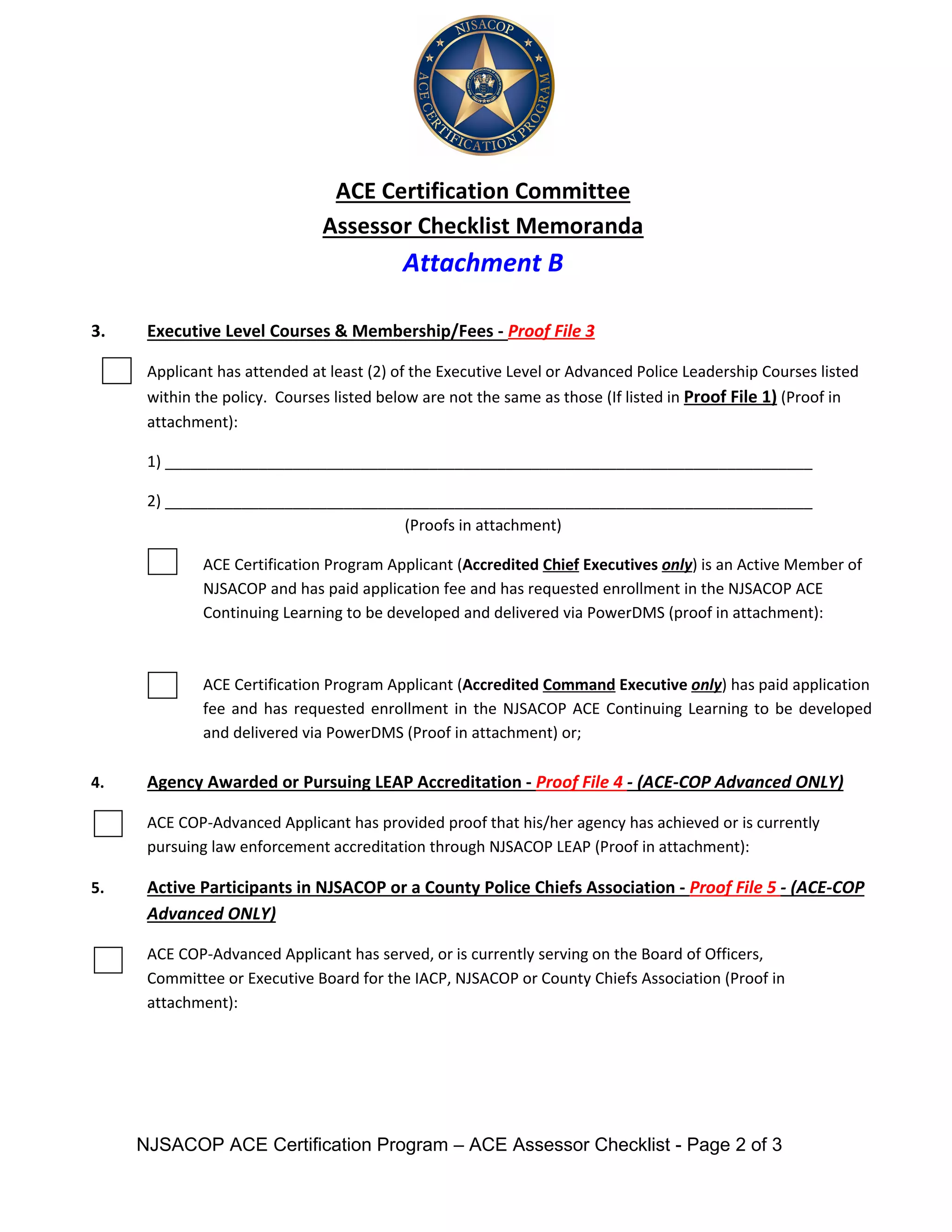 NJSACOP ACE Certification Program Application | PDF