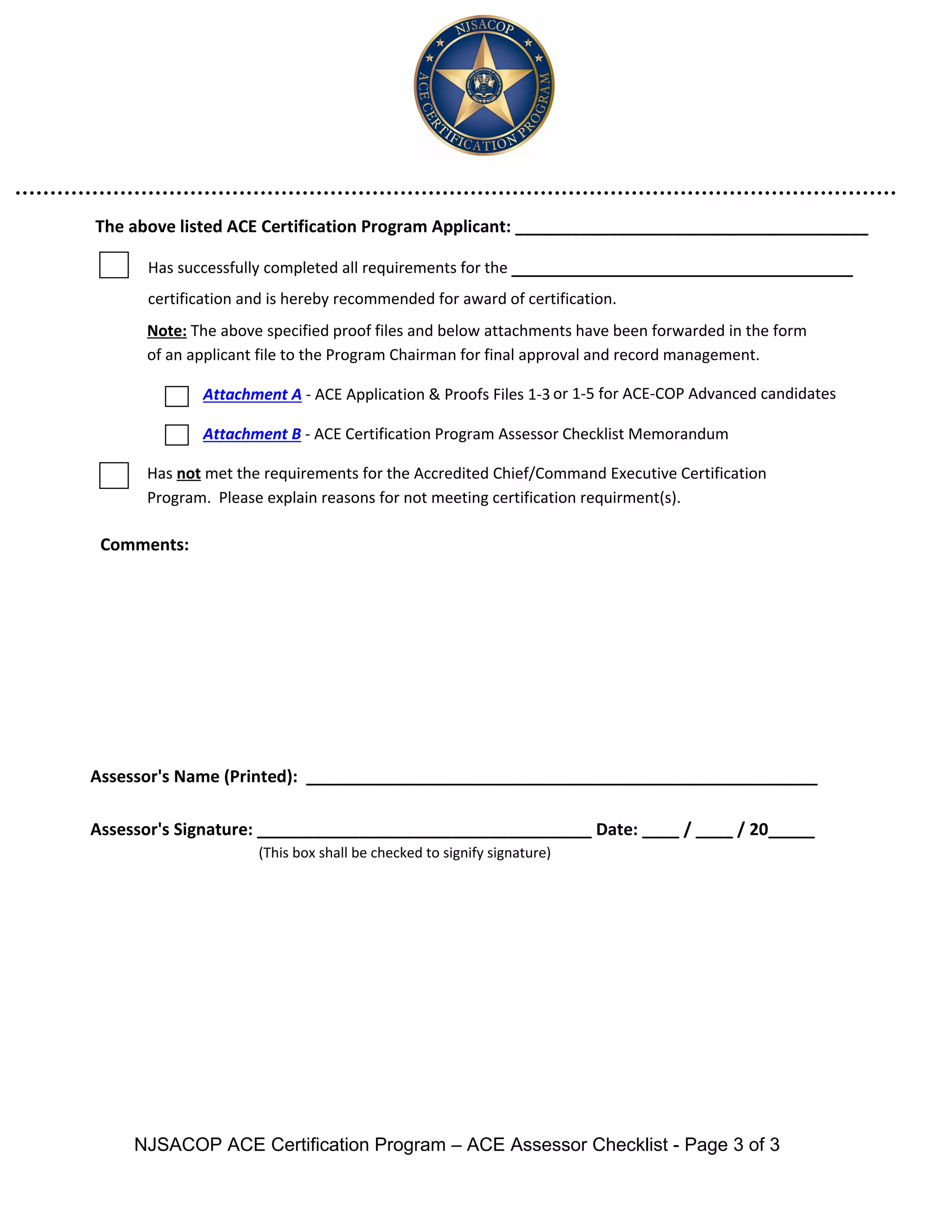 NJSACOP ACE Certification Program Application | PDF